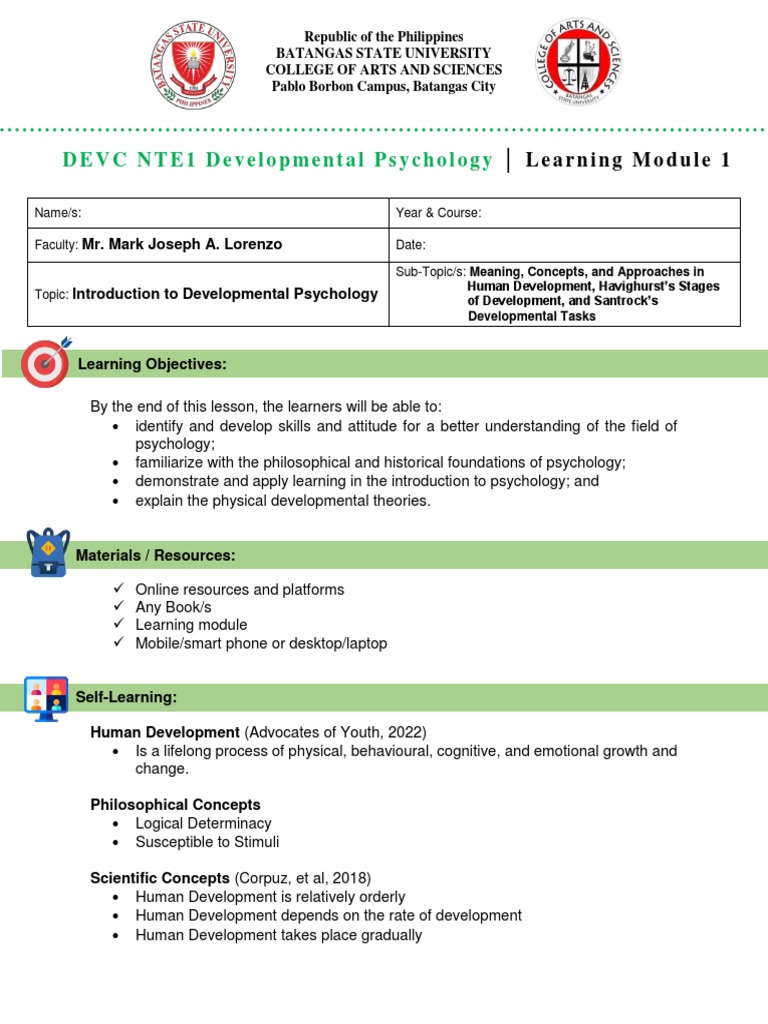M1. DEVC NTE1 Developmental Psychology │ Learning Module 1 | PDF | Developmental Psychology ...