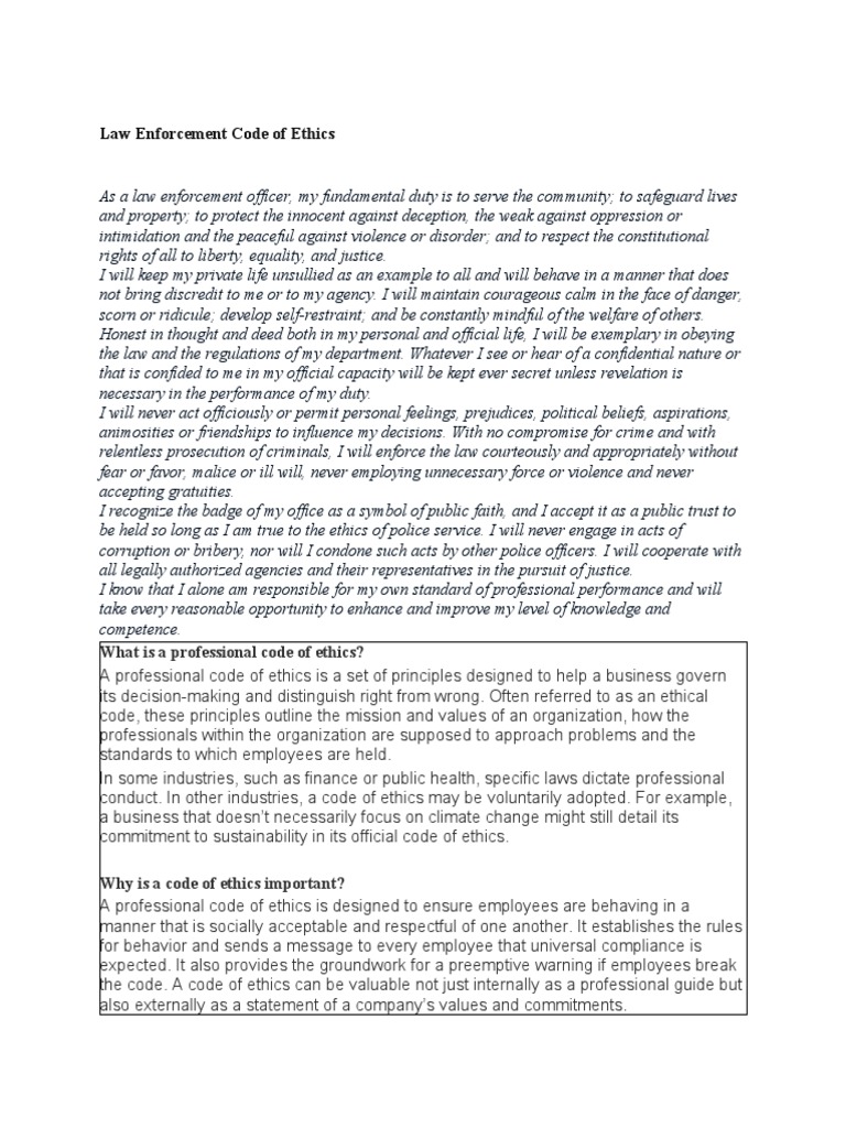 Law Enforcement Code of Ethics | PDF | Confidentiality | Employment