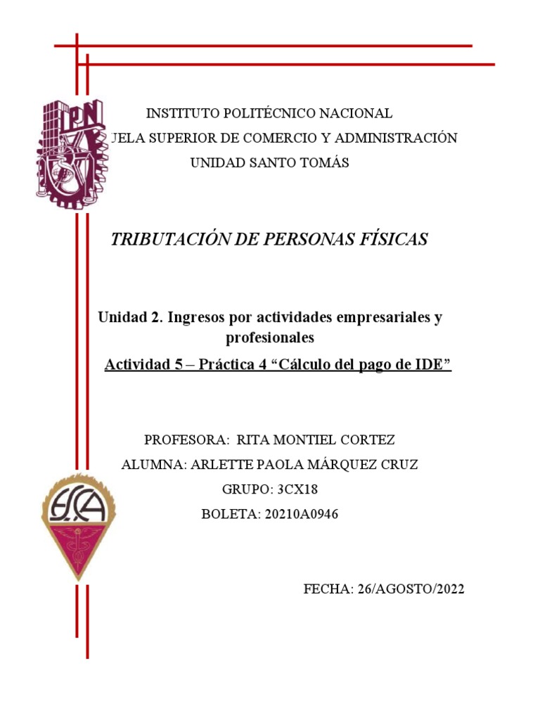 U2 - Práctica 4 Cálculo Del Pago de IDE | PDF | Impuestos | Finanzas ...