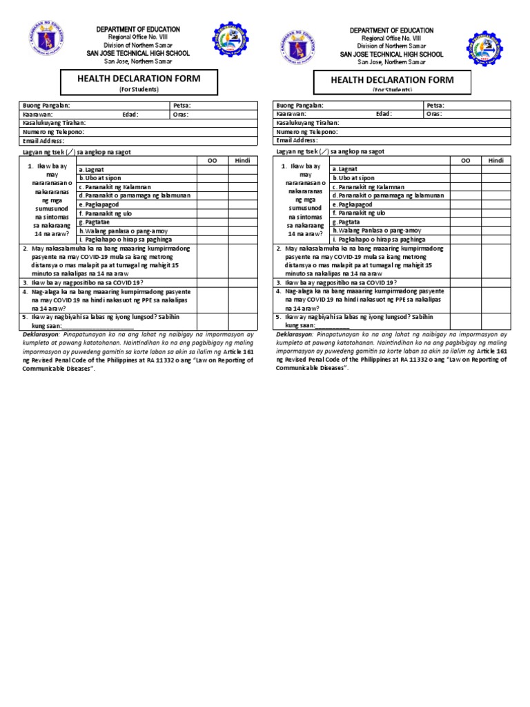Health Declaration Form | PDF