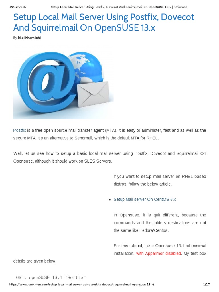 Setup Local Mail Server Using Postfix, Dovecot and Squirrelmail On OpenSUSE 13 | PDF | Domain ...