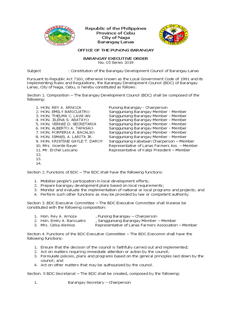Barangay Lanas Development Council | PDF | Governance | Public Law