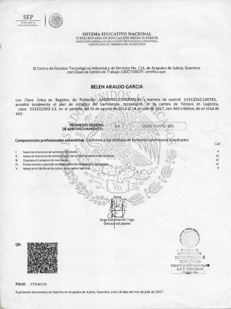 Certificado de Bachillerato | PDF