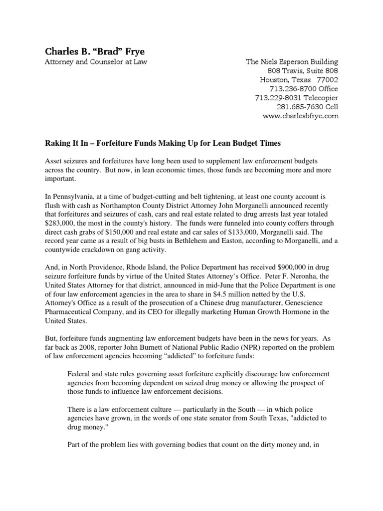 Forfeiture Funds: Law Enforcement's Dependence | PDF | Asset Forfeiture ...