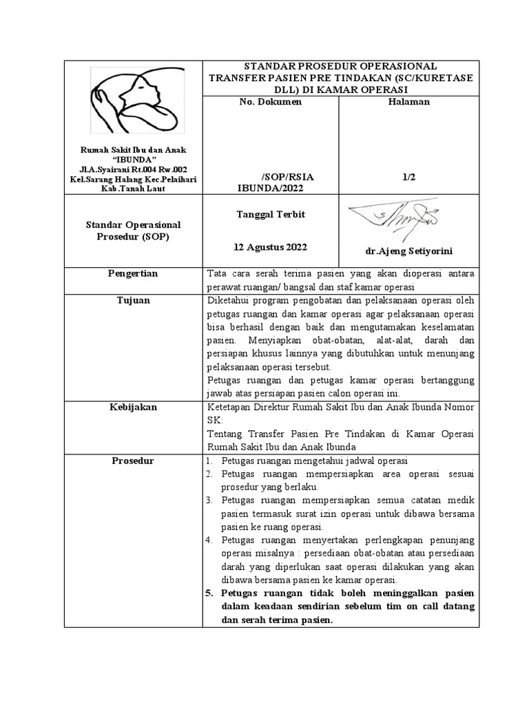 Sop Pre Dan Post Tindakan Di Kamar Operasi | PDF