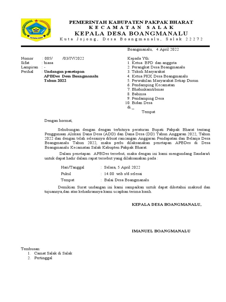 Undangan Penetapan APBDes 2022 | PDF