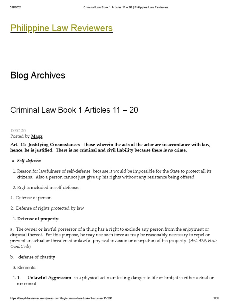 Criminal Law Book 1 Articles 11 - 20 Philippine Law Reviewers | PDF ...
