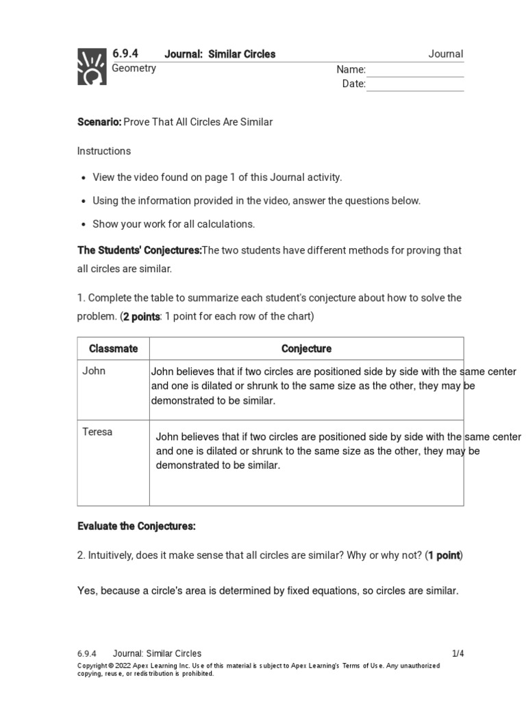 6.9.4 Journal - Similar Circles (Journal) | PDF | Triangle | Circle