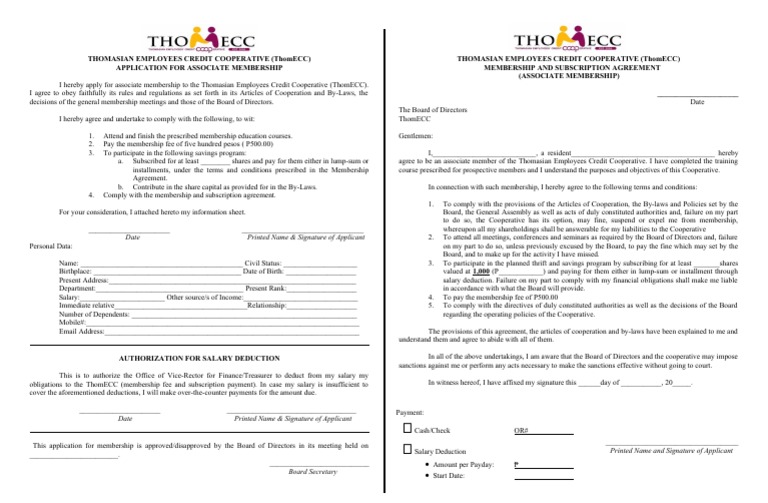 ThomECC Associate Membership Form | PDF | Board Of Directors | Cooperative