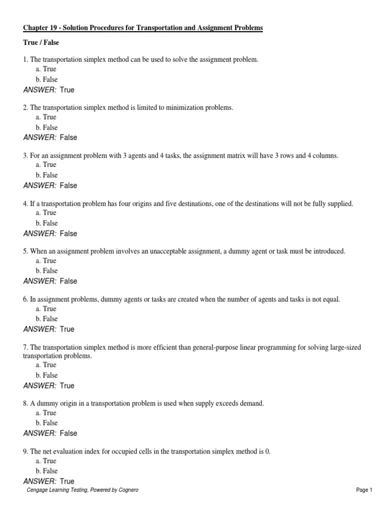 Answer:: Chapter 19 - Solution Procedures For Transportation and ...