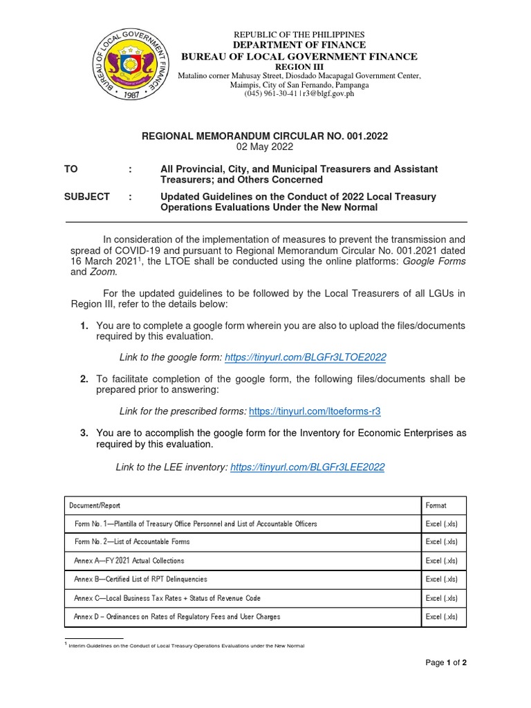 2022 Local Treasury Operations Guidelines | PDF | Banks | Microsoft Excel
