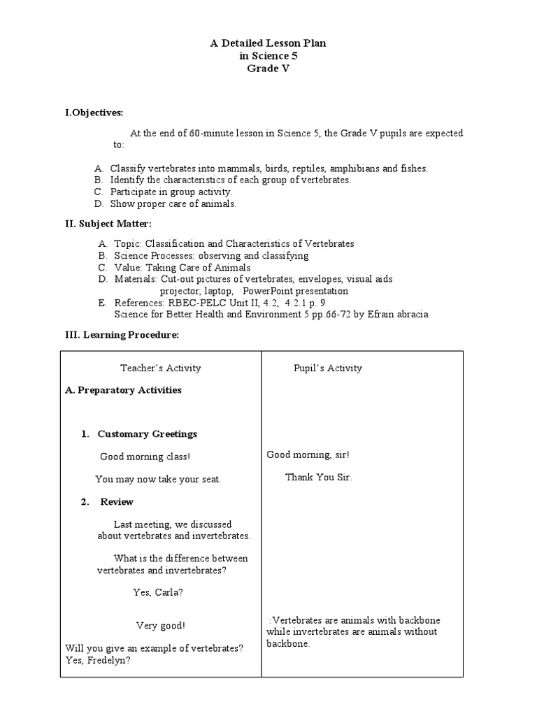 Demo Public Lesson Plan Science 5 | PDF | Amphibian | Reptile
