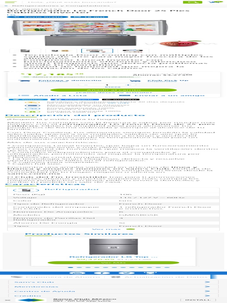 Refrigerador LG French Door 25 Pies Cúbicos Inverter A Precio de Socio Sam's Club en Línea | PDF ...
