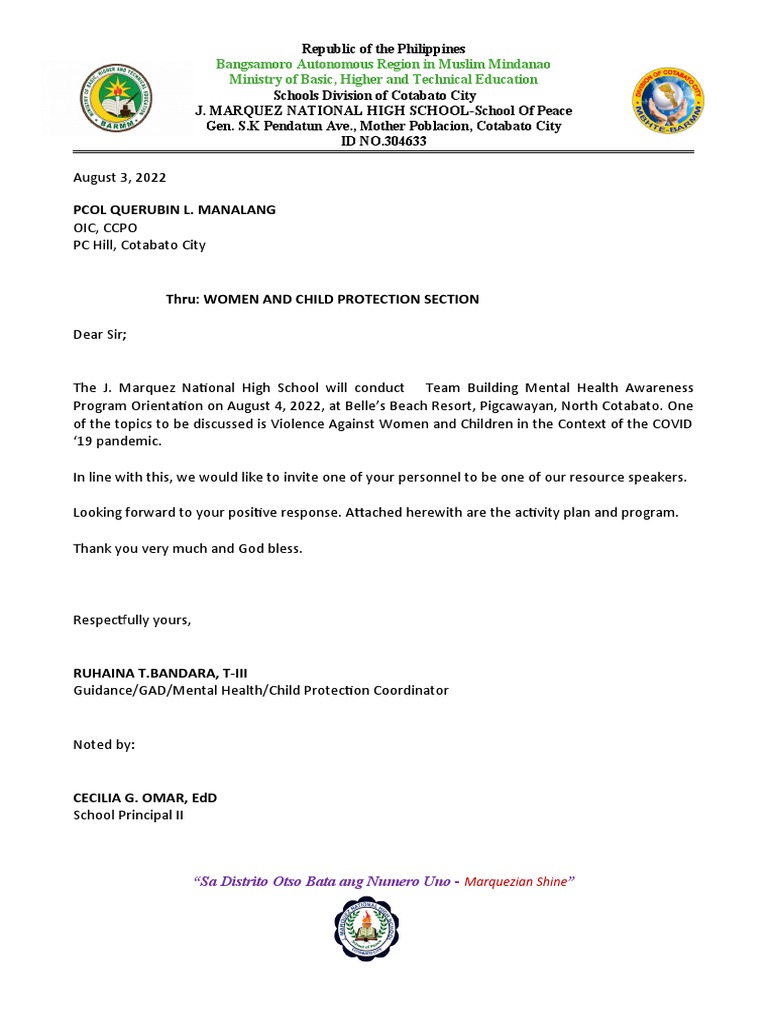 Letter To Sds Team Building 2022 | PDF