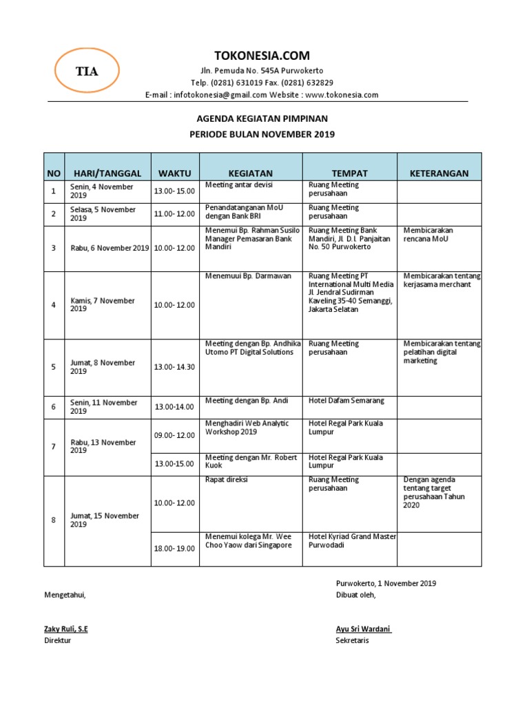 Agenda Kegiatan Tokonesia November 2019 | PDF