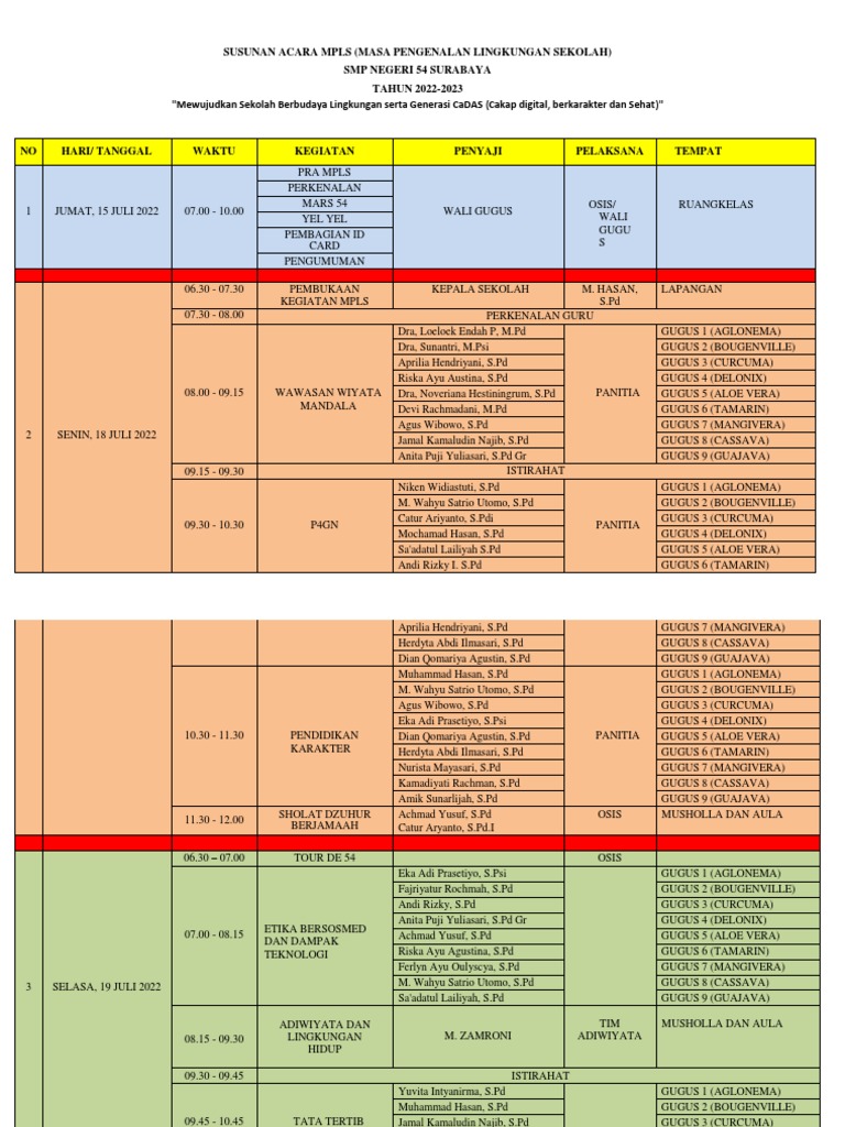 JADWAL SUSUNAN ACARA MPLS 2022 - Revisi | PDF
