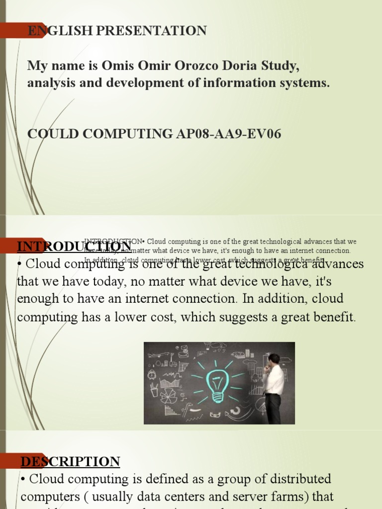 AP08-AA9-EV06 Inglés - Presentación Oral - Mi Idea de Proyecto | PDF | Cloud Computing | Computing