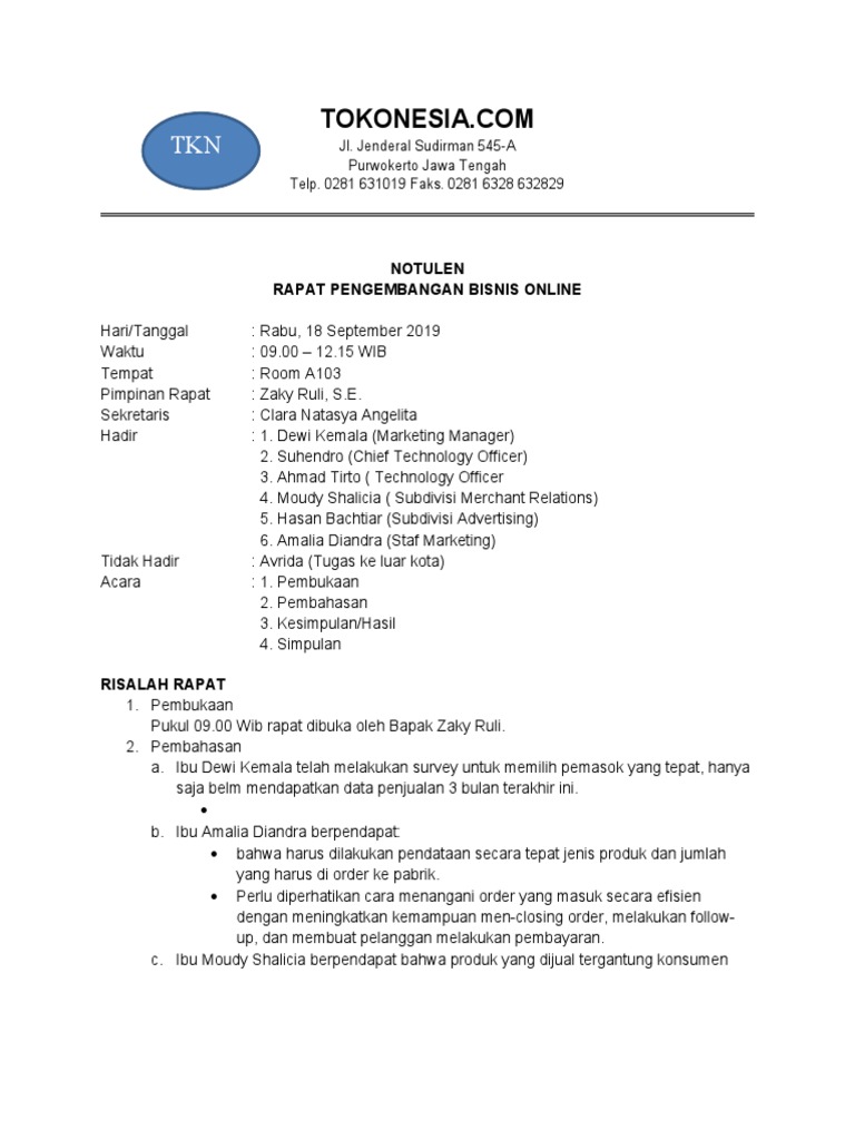 Notulen Rapat Pengembangan Bisnis Online | PDF