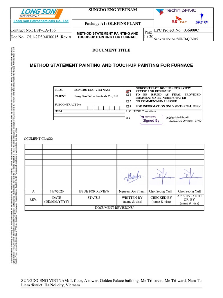 A-Method Statement Painting and Touch-Up Painting For Furnace-C | PDF | Paint | Welding