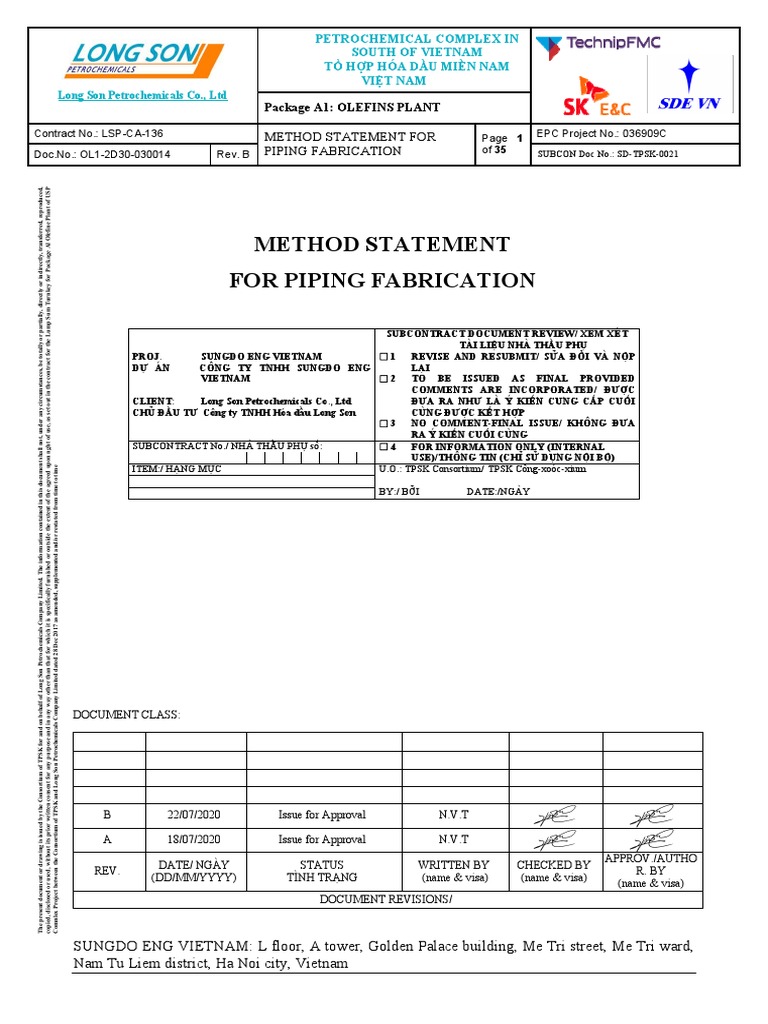 Method Statement For Piping Fabrication | PDF | Pipe (Fluid Conveyance ...