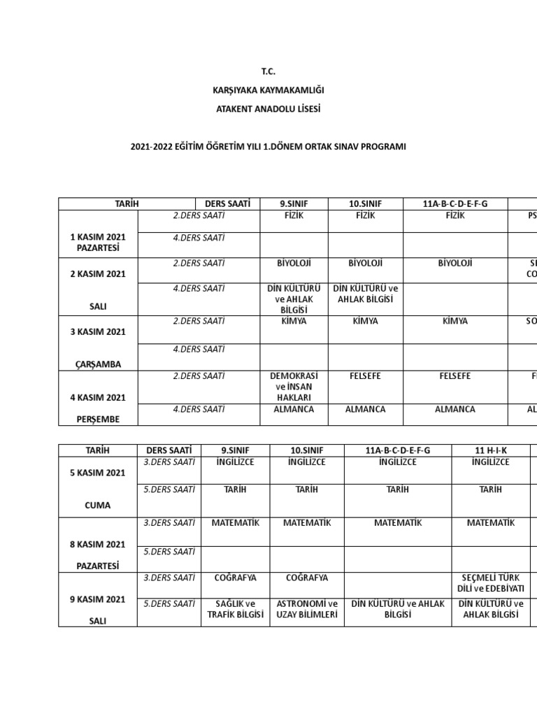 Sinav Programi | PDF