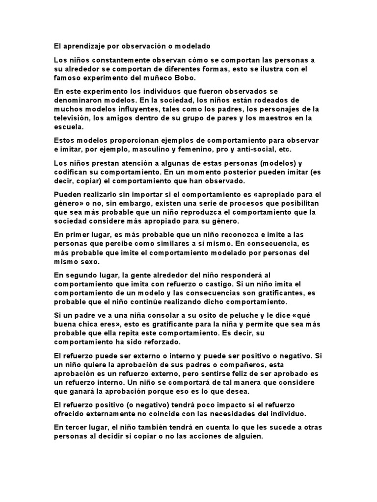 Aprendizaje Social y Modelado de Bandura | PDF | Aprendizaje ...