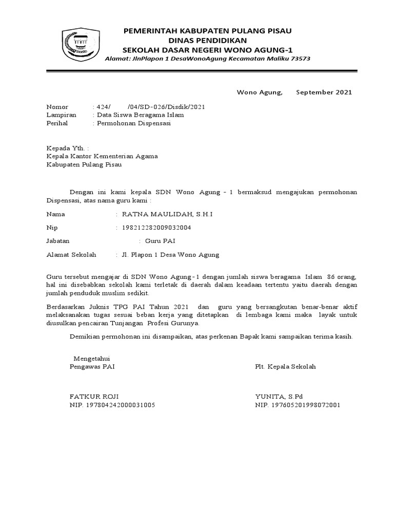 Contoh Surat Dispensasi | PDF