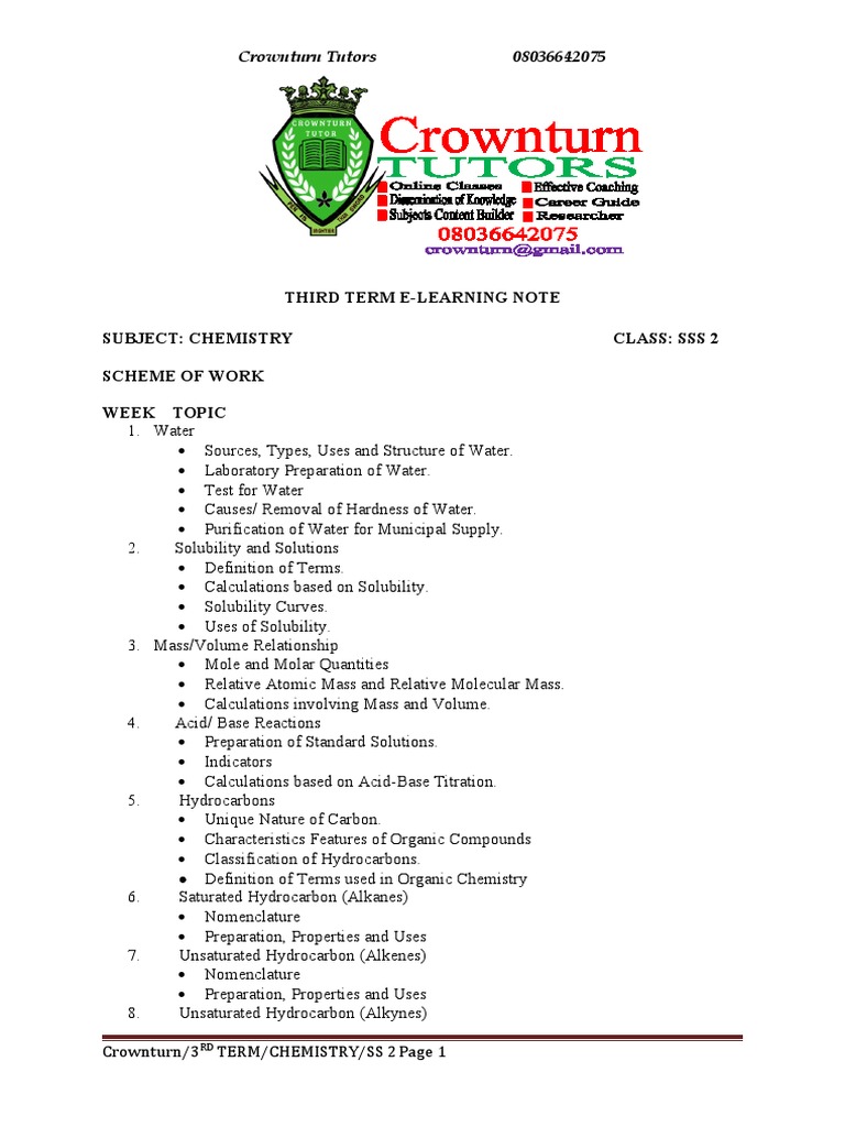 3rd Term s2 Chemistry | PDF | Solubility | Mole (Unit)