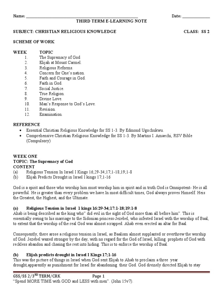 3rd Term s2 Christian Religious Knowledge | PDF | Shadrach, Meshach ...