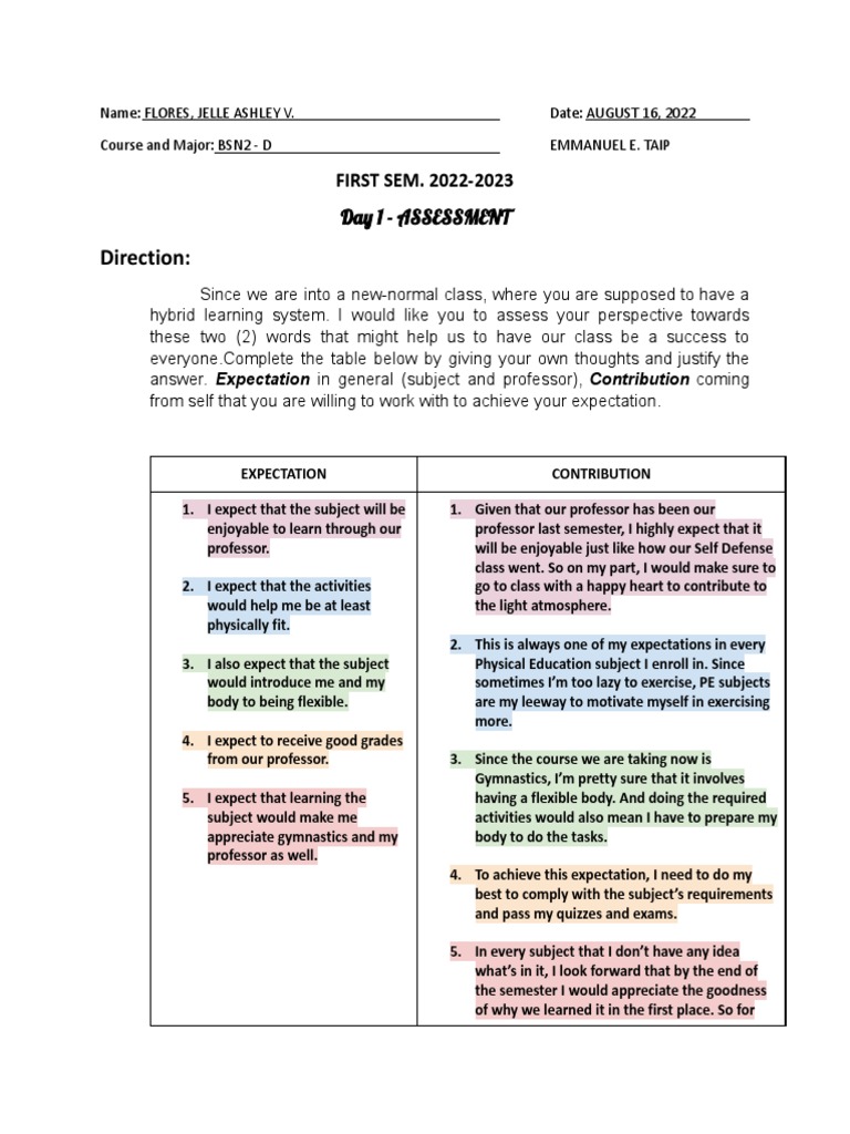 Pfit 3 Seatwork 1 - Flores, Jelle Ashley | PDF | Behavioural Sciences ...