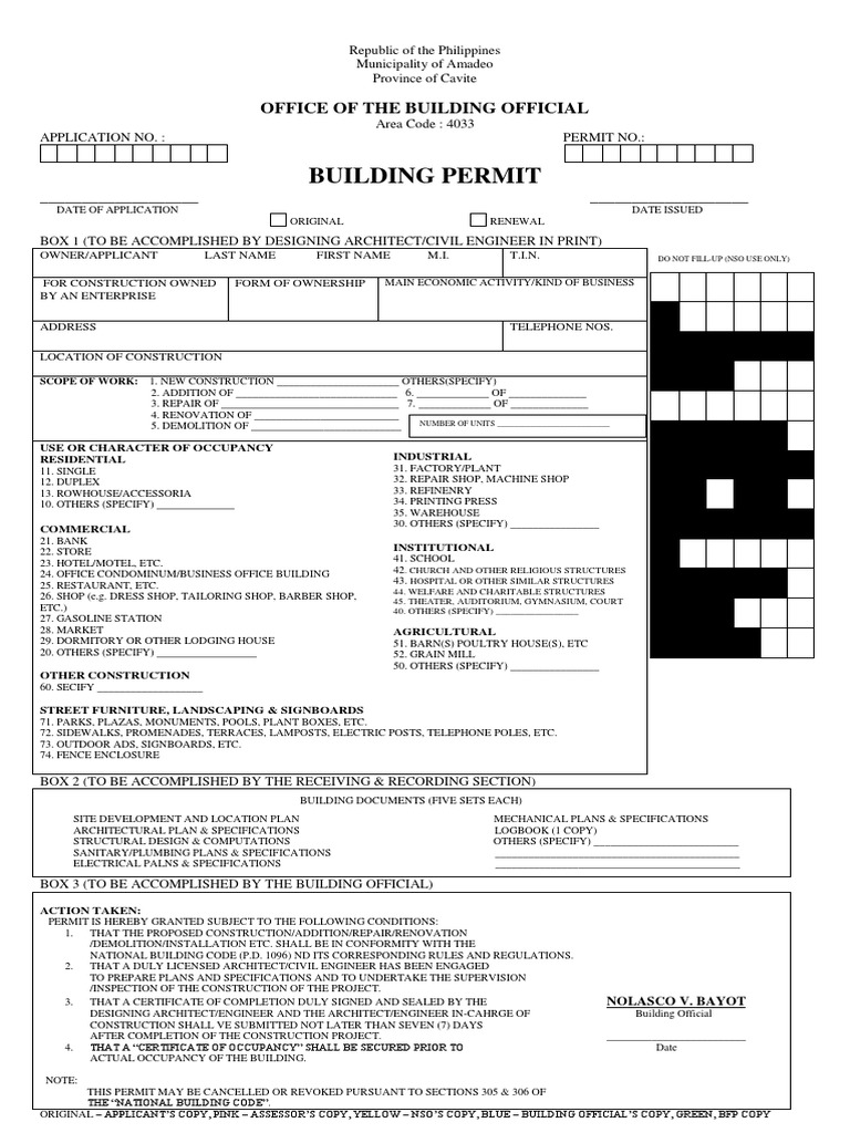 Building Permit: Office of The Building Official | PDF | Specification ...