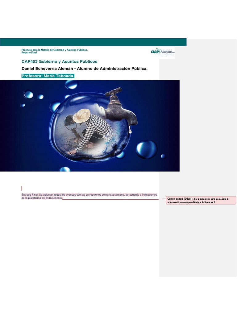 Echeverria Aleman - Reporte Final - ULA | PDF | Agua | Sustentabilidad