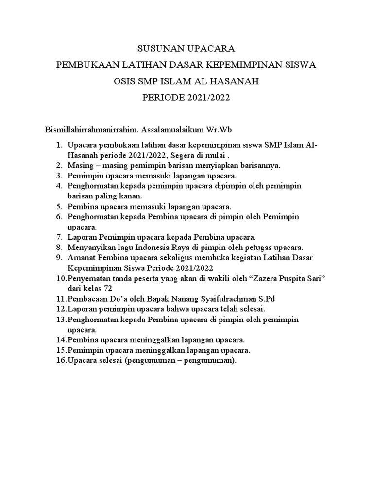 Susunan Upacara Ldks | PDF | Karier & Perkembangan | Agama & Spiritualitas
