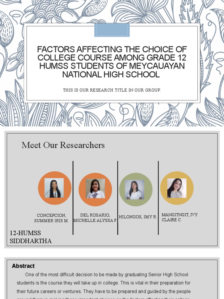 Factors Affecting The Choice of College Course Among Grade 12 Humss Students of Meycauayan ...