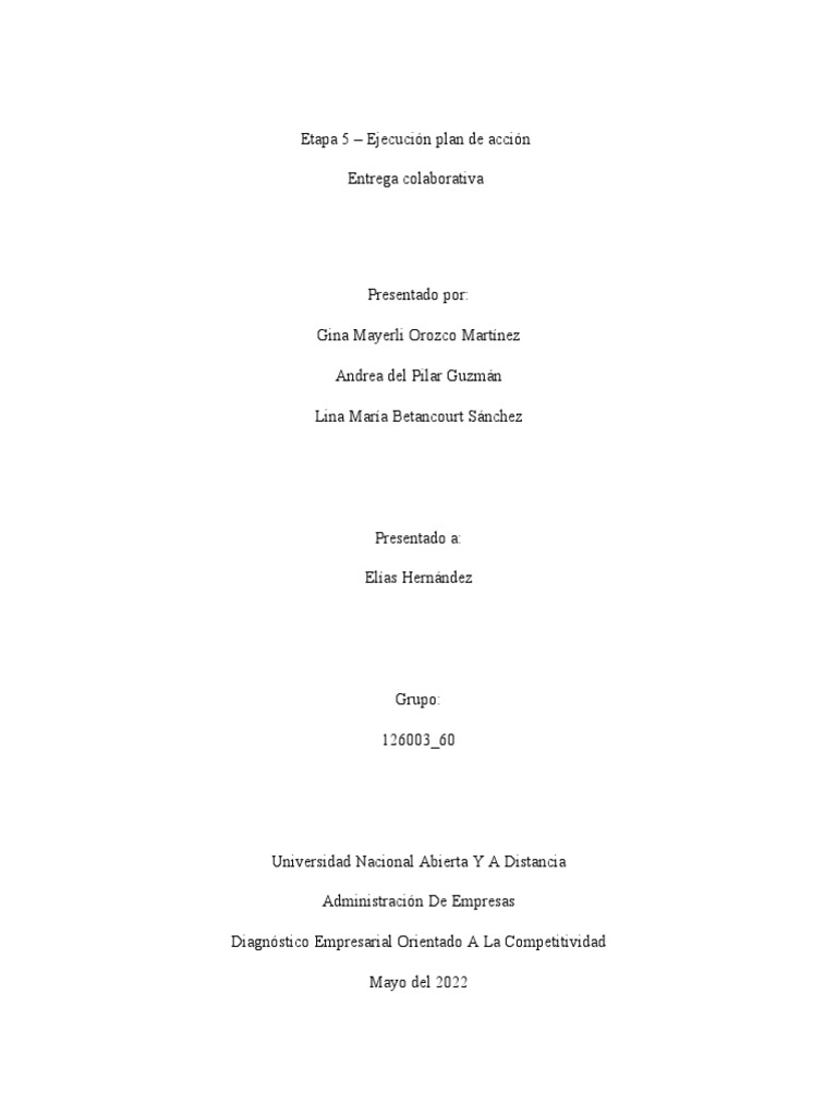 Etapa 5 Ejecucion Plan De Accion Pdf Marketing Análisis Foda