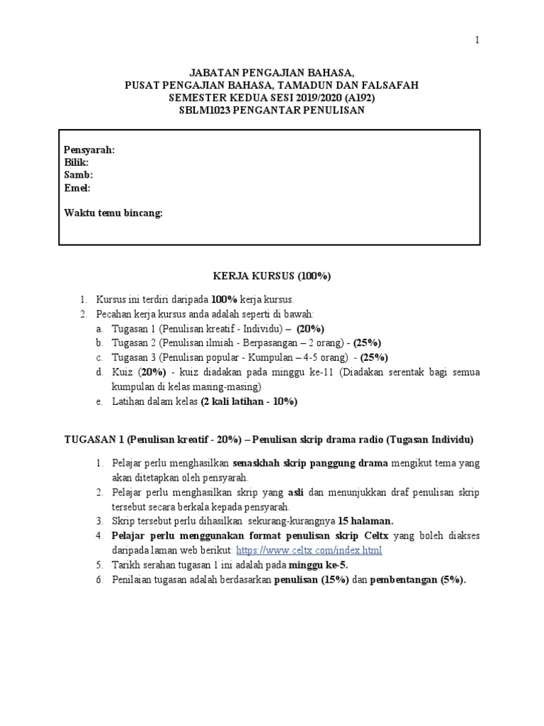 Tugasan Pengantar Penulisan Sem A192 | PDF
