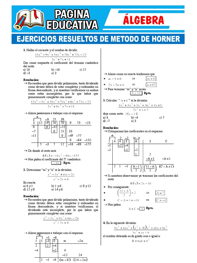Ejercicios del Método de Horner | PDF | División (Matemáticas) | Matemáticas