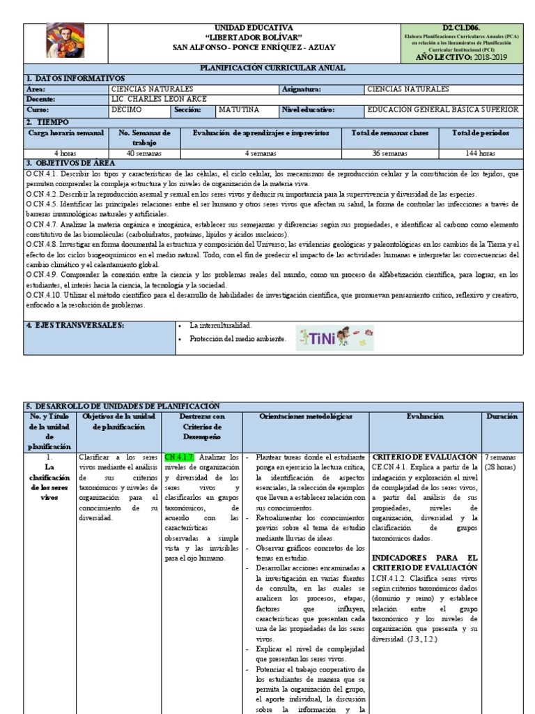 Pca 10mo CCNN - Matutina 2018 | PDF | Geología | Sistema inmune