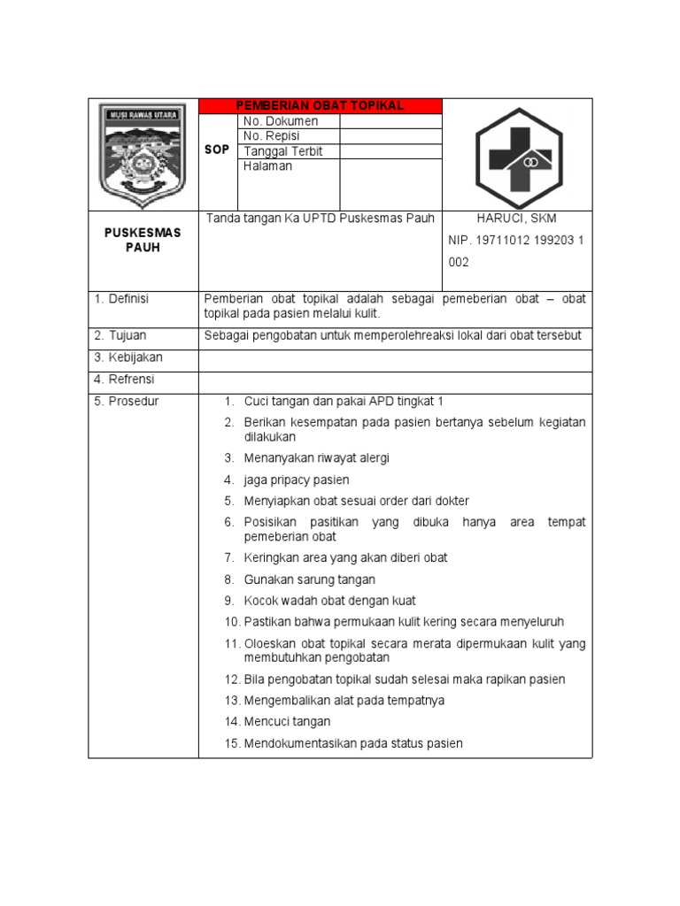 Sop Pemberian Obat Topikal | PDF