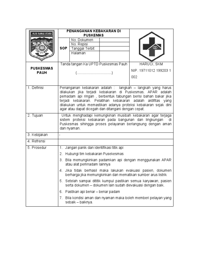 Sop Penanganan Kebakaran Di Puskemas | PDF