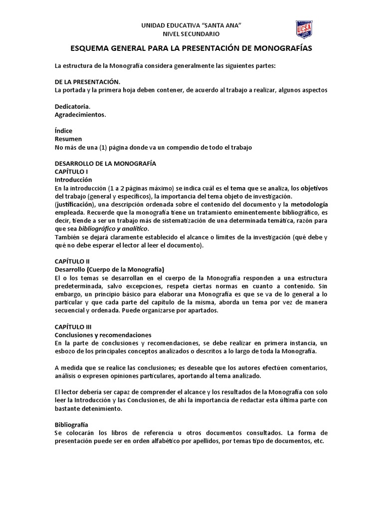 Esquema General para La Presentación de Monografías | PDF | Bibliografía