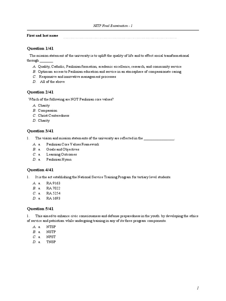 NSTP Final Examination - 1 - Questions | PDF | Naturalization | Citizenship