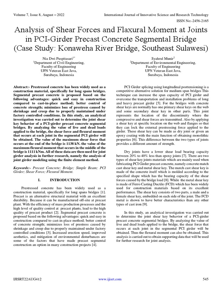 Analysis of Shear Forces and Flaxural Moment at Joints in PCI-Girder ...