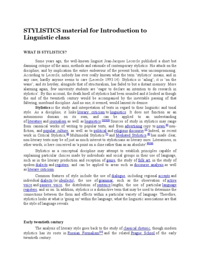 STYLISTICS Material For Introduction To Linguistic Class | PDF ...