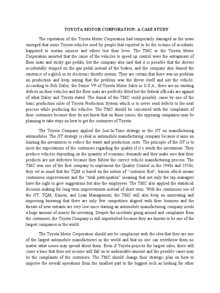 Toyota Motor Corporation: A Case Study | PDF | Lean Manufacturing | Toyota