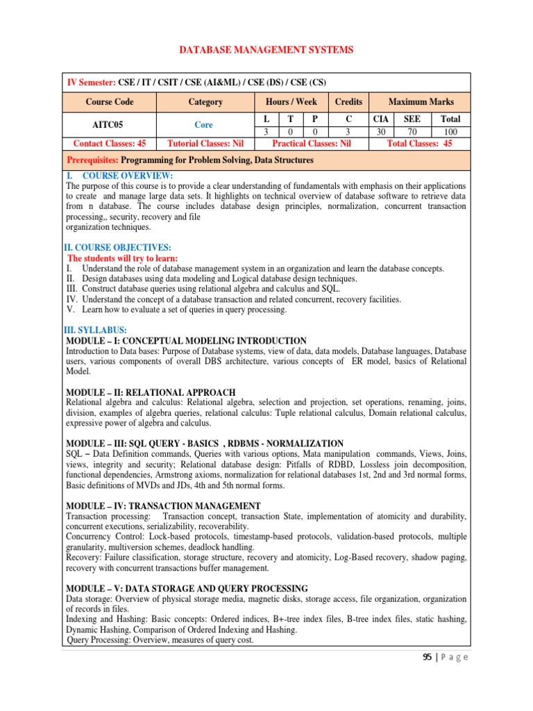 Database Management Systems: IV Semester | PDF | Databases | Relational Model