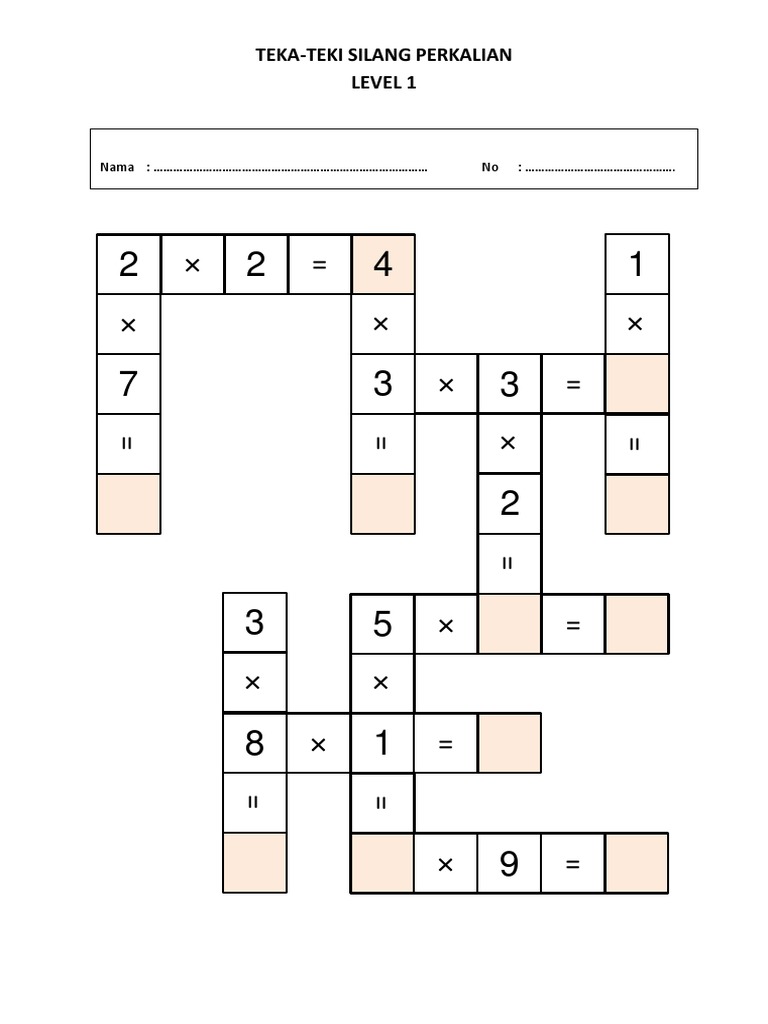 Teka-Teki Silang Perkalian Level 1: Nama: No | PDF