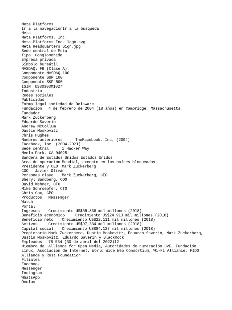 Meta Platforms | PDF | Informática | Empresas