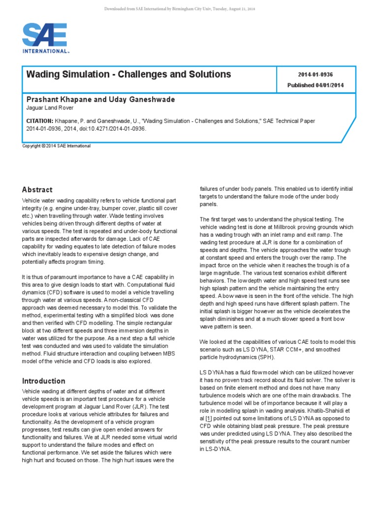 Wading Simulation - Challenges and Solutions: Prashant Khapane and Uday Ganeshwade | PDF ...