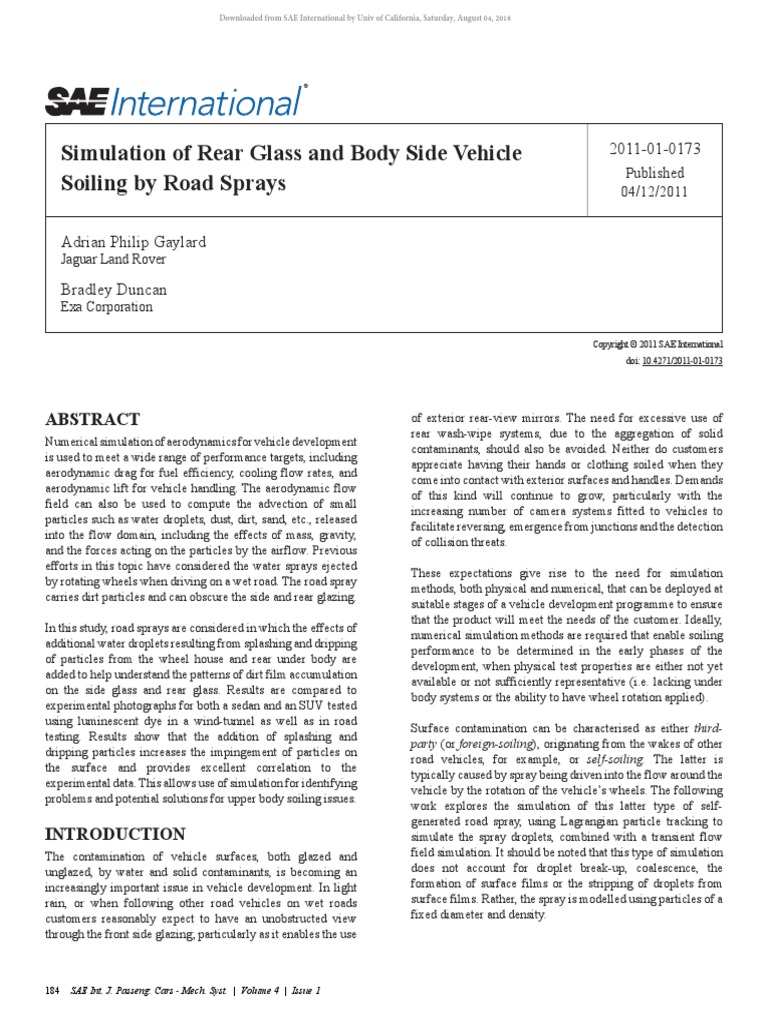 Simulation of Rear Glass and Body Side Vehicle Soiling by Road Sprays ...